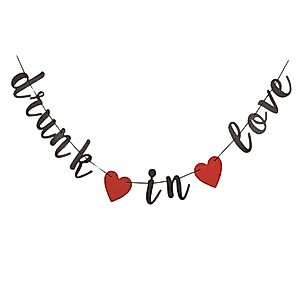 Drunk in Love Banner for Engagement , Wedding, Anniversary Bachelorette Party Decorations Black Glitter Banner