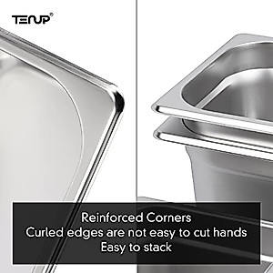 TENUP 6 Pack Anti-Jam Hotel Pans, 1/3 Size 6 Inch Deep, NSF, Commercial 18/8 Stainless Steel Pan，Steam Table Pan, Catering Food Pan