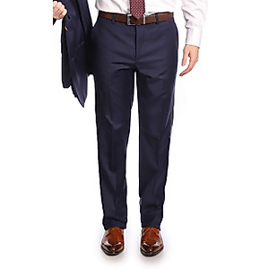 Mens Classic Fit Solid Navy Blue Two Button Wool Suit Size: 48L