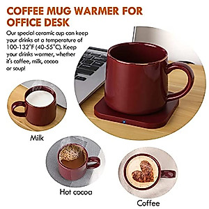 Coffee Mug Warmer & Mug Set, Beverage Cup Warmer for Desk Home Office Use, Coffee Gifts, Electric 15 Watt, 12 OZ, AB-Grade Porcelain Cup Electric Beverage Warmer for Cocoa, Tea, Milk