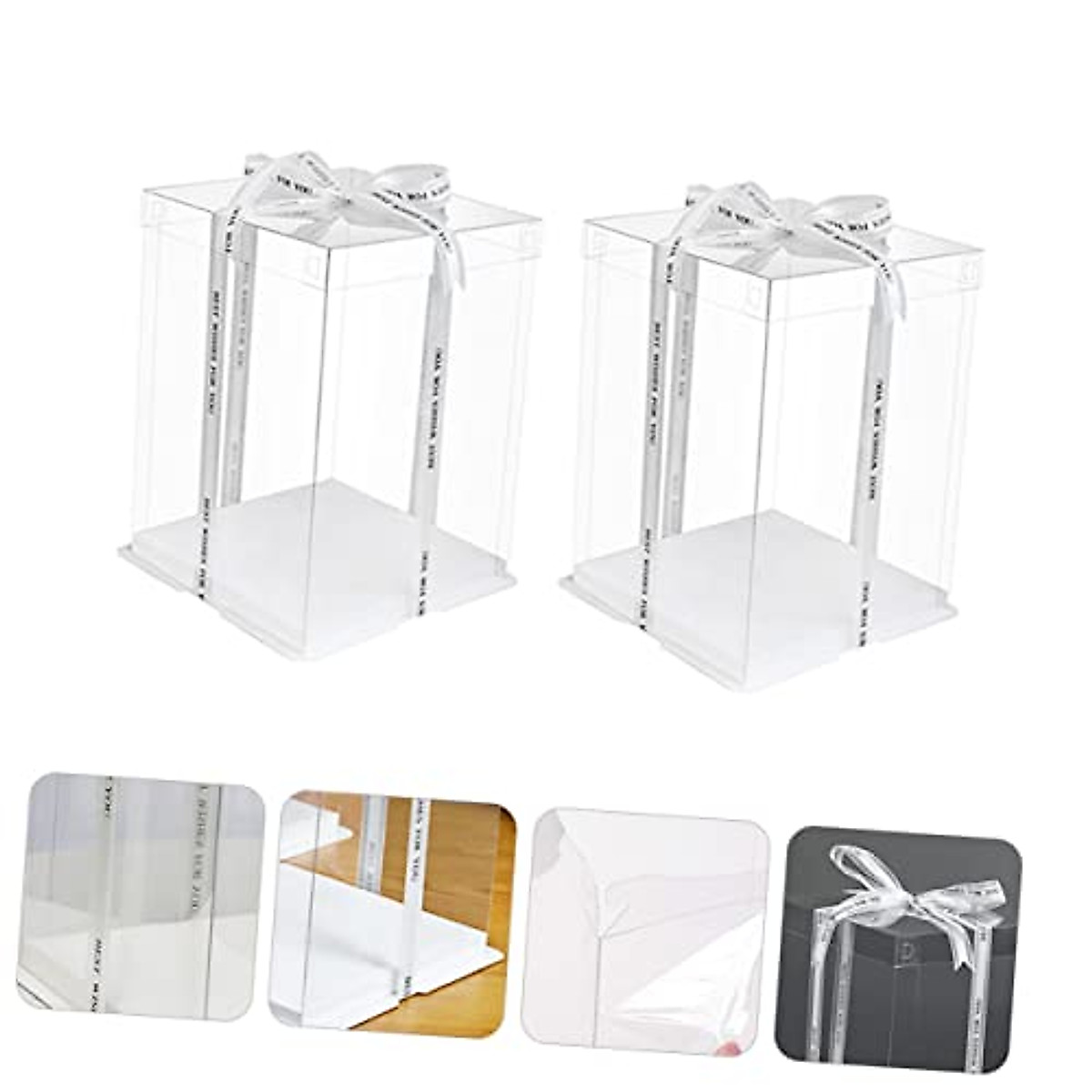 GARVALON 2pcs 3 1 cake box square Cake Carriers clear container with lid Transparent Cake cupcake holder with lid Disposable Cake Containers Carriers baby white gift box the pet Storage Box