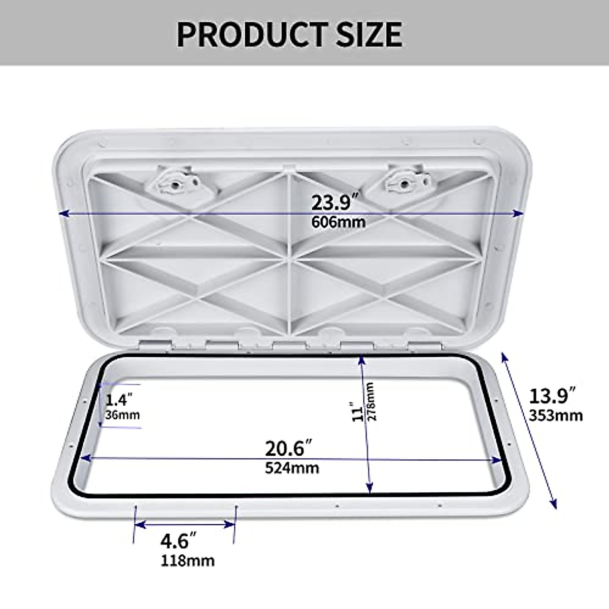 smartmarine 24"x14" Marine Boat Deck Hatch,Boat Access Hatch & Lid, Black/White (White)