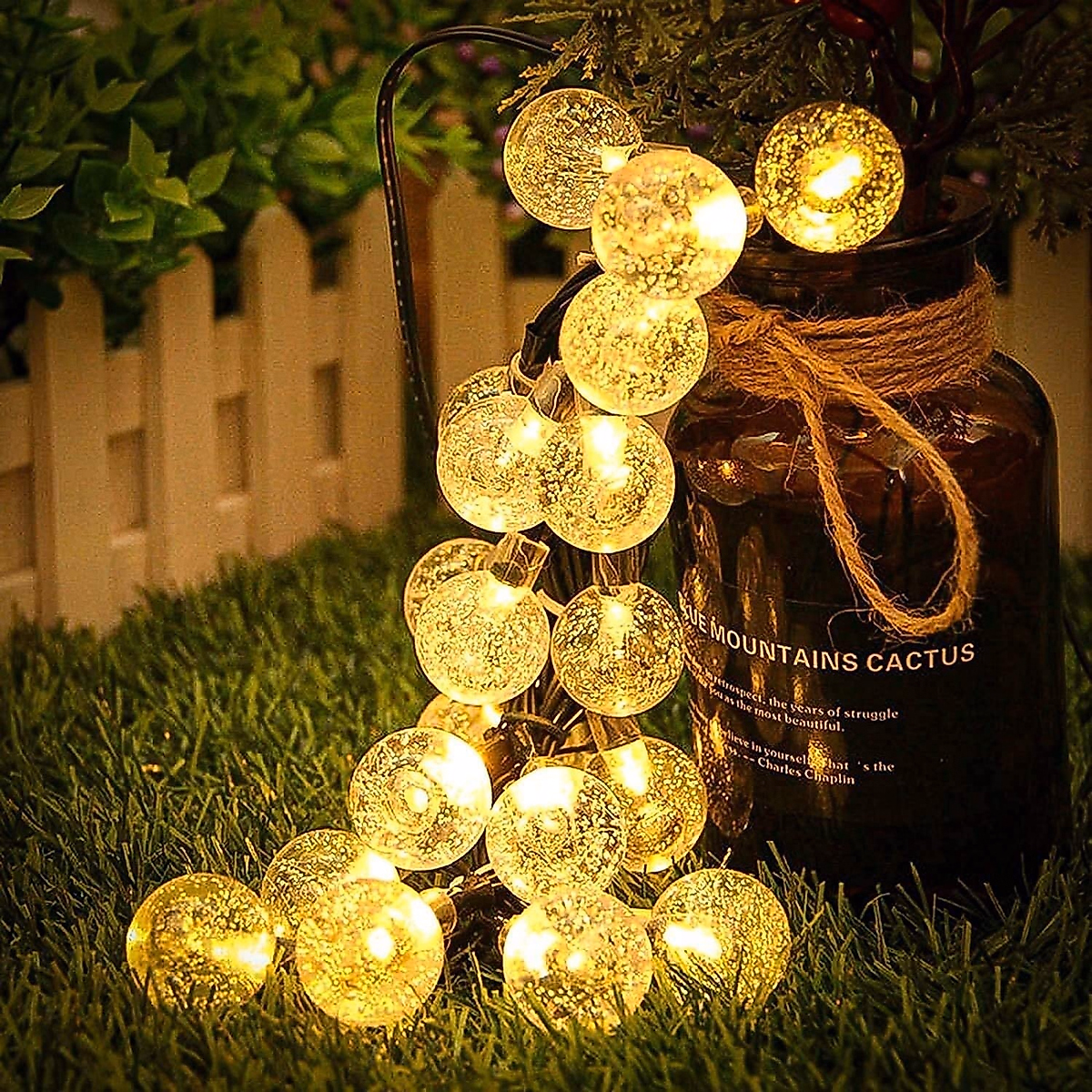 Lezonic Solar String Lights Outdoor Waterproof,50LED Solar Crystal Globe Lights,8 Mode 7M/24Ft Outdoor Solar Powered String Lights for Garden,Patio Yard,Christmas,Parties,Wedding(Warm White)