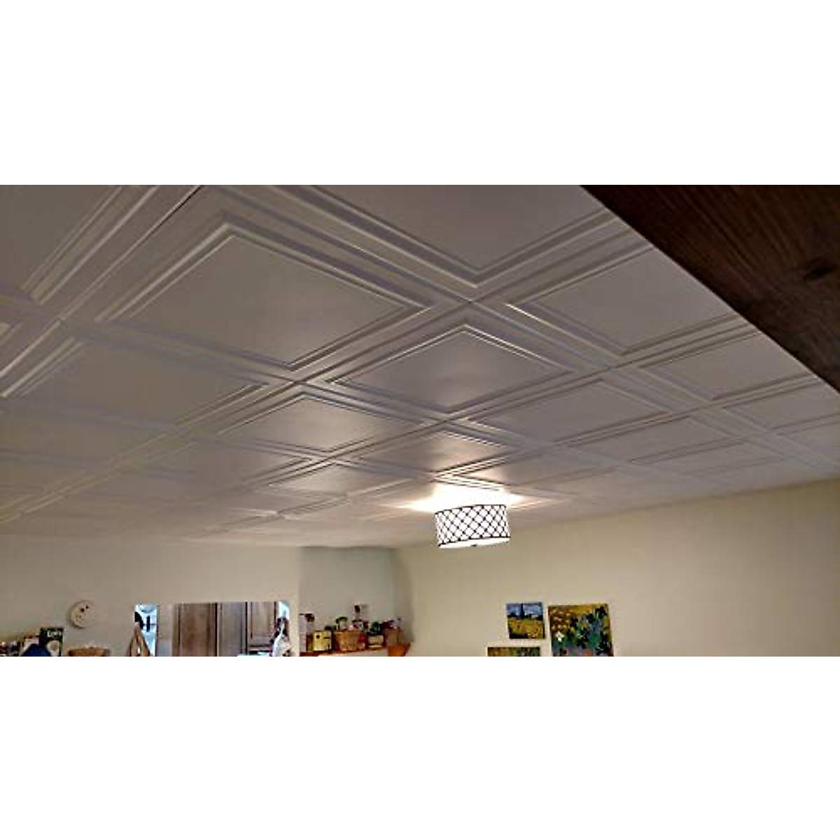 A La Maison Ceilings R24 Line Art Foam Glue-up Ceiling Tile (128 sq. ft./Case), Pack of 48, Plain White