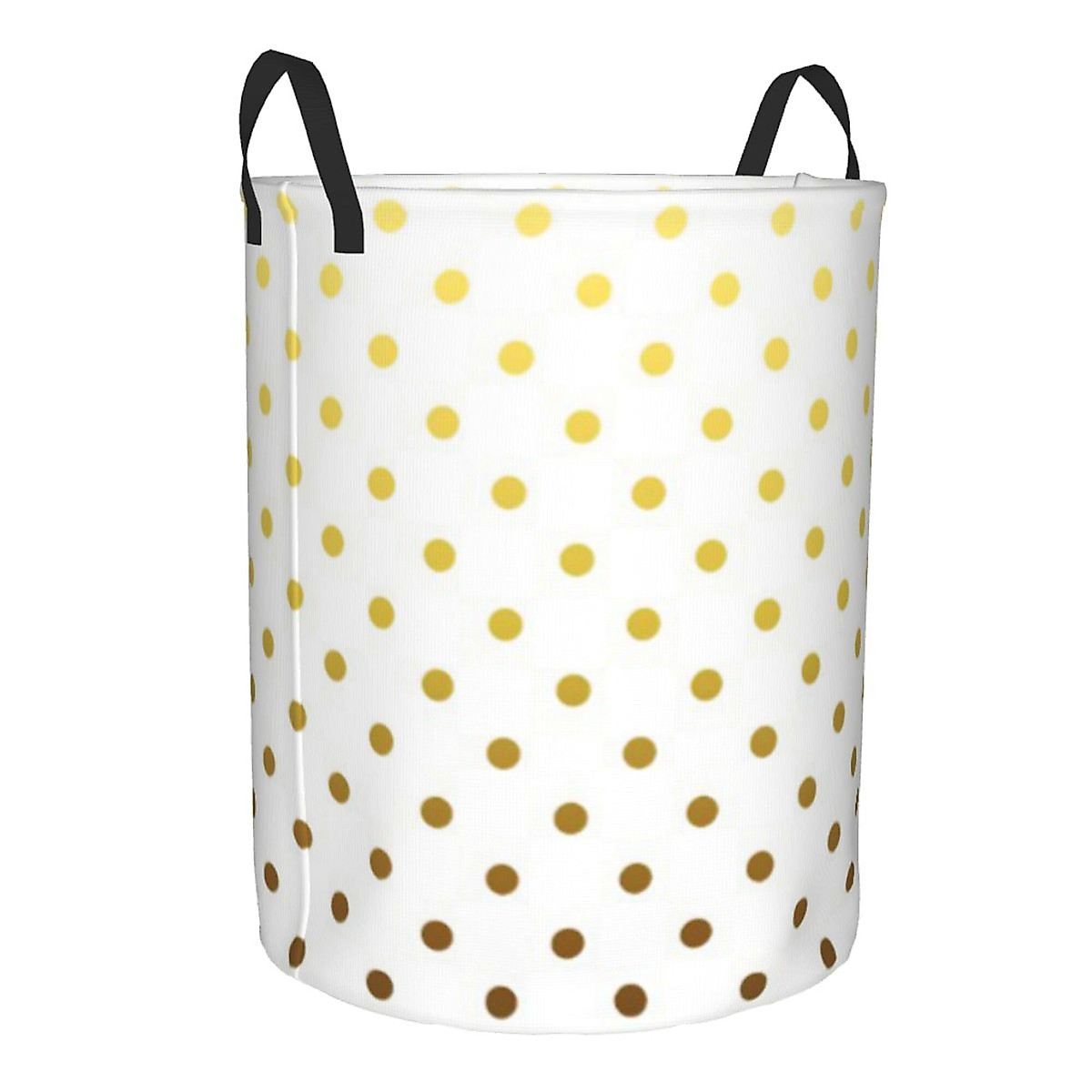 Large Laundry Basket, White Gold Polka Dot Laundry Hamper Bag 19.6" Collapsible Washing Bin With Handles for College Dorm, Family Essentials Storage
