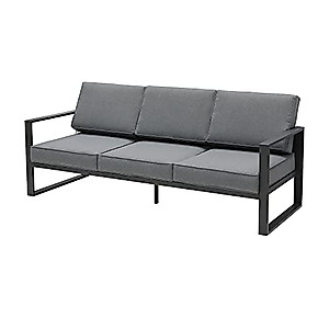 Green4ever Aluminum Patio Furniture Sofa, All-Weather Modern Metal Outdoor 3-Seat Couch with Removable, Water-Resistant Cushions (Gray)