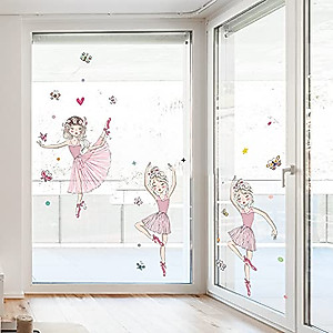 3 Pink Ballerina Baby Girls Wall Stickers, ULENDIS Removable Lovely Ballet Girls with Butterfly Wall Decals, Little Princess Wall Art Decor for Girls Bedroom Living Room Dance Room