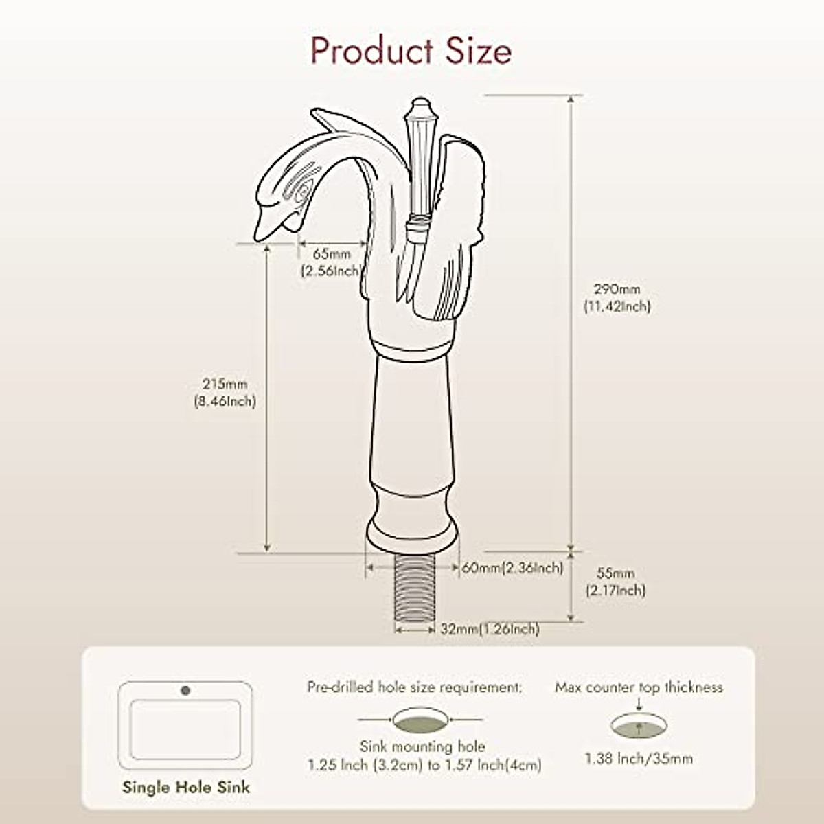 Cinwiny Swan Faucet Matte Black Bathroom Vessel Sink Faucet Single Handle One Hole Tall Lavatory Basin Tap Mixer Deck Mount Bird Faucet