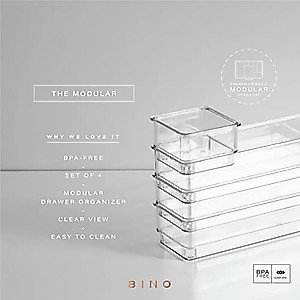 BINO 4-Piece Drawer Organizer Bin Set, Large | THE MODULAR | Multi-Purpose Storage | Durable | BPA-Free | Desk Drawer Organizer | Vanity Organizer | Bathroom Drawer Organizer | Makeup Drawer Organizer