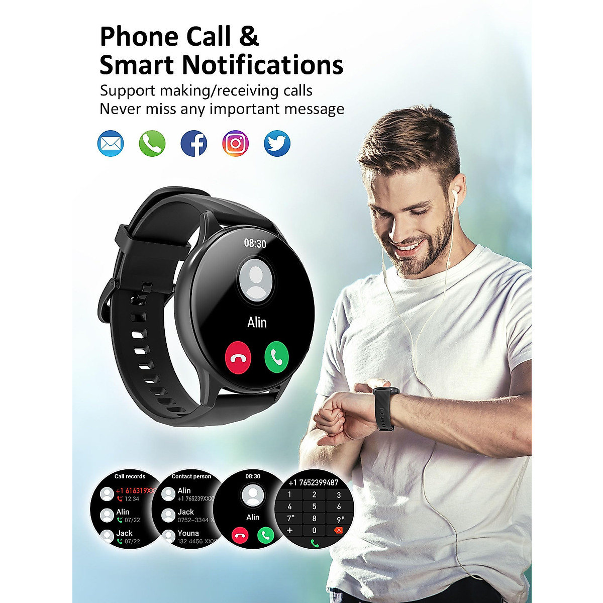 Kumi Smart Watch for Men Women, 1.39" Smartwatch for Android & iOS, Answer/Make Call, Voice Assistant, IP68 Waterproof Fitness Activity Tracker, 100+ Sport Modes, Heart Rate and Sleep Monitor, Black