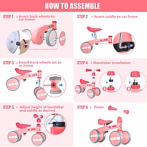 Peradix Balance Bike, Pink, Adjustable 7'' Wheels for 1-3 yr Old Toddlers, Promotes Walking & Riding Skills, BPA-Free, ASTM F963-11 Certified