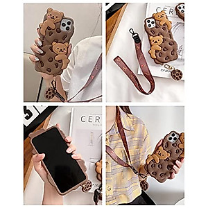 SGVAHY Case for iPhone 11 Case Cute with Lanyard Keychain Kawaii Phone Cases 3D Cartoon Bear Cookie iPhone Case Soft Silicone Shockproof Protective Case Cover for Women Girls Khaki