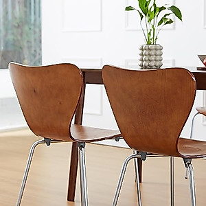 Livinia No.7 Mid-Century Modern Wooden Dining Chairs Set of 2, Contemporary Stackable Bentwood Kitchen Interior Armless Chairs with Steel Legs (Walnut)