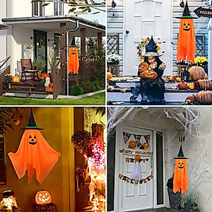 CROOT Halloween Decorations,2 Pack Orange Pumpkins Wizard Hat Outdoor Halloween Decorations, Halloween Orange Ornaments Party Decor for Fall Home Garden Tree Porch Lawn Window