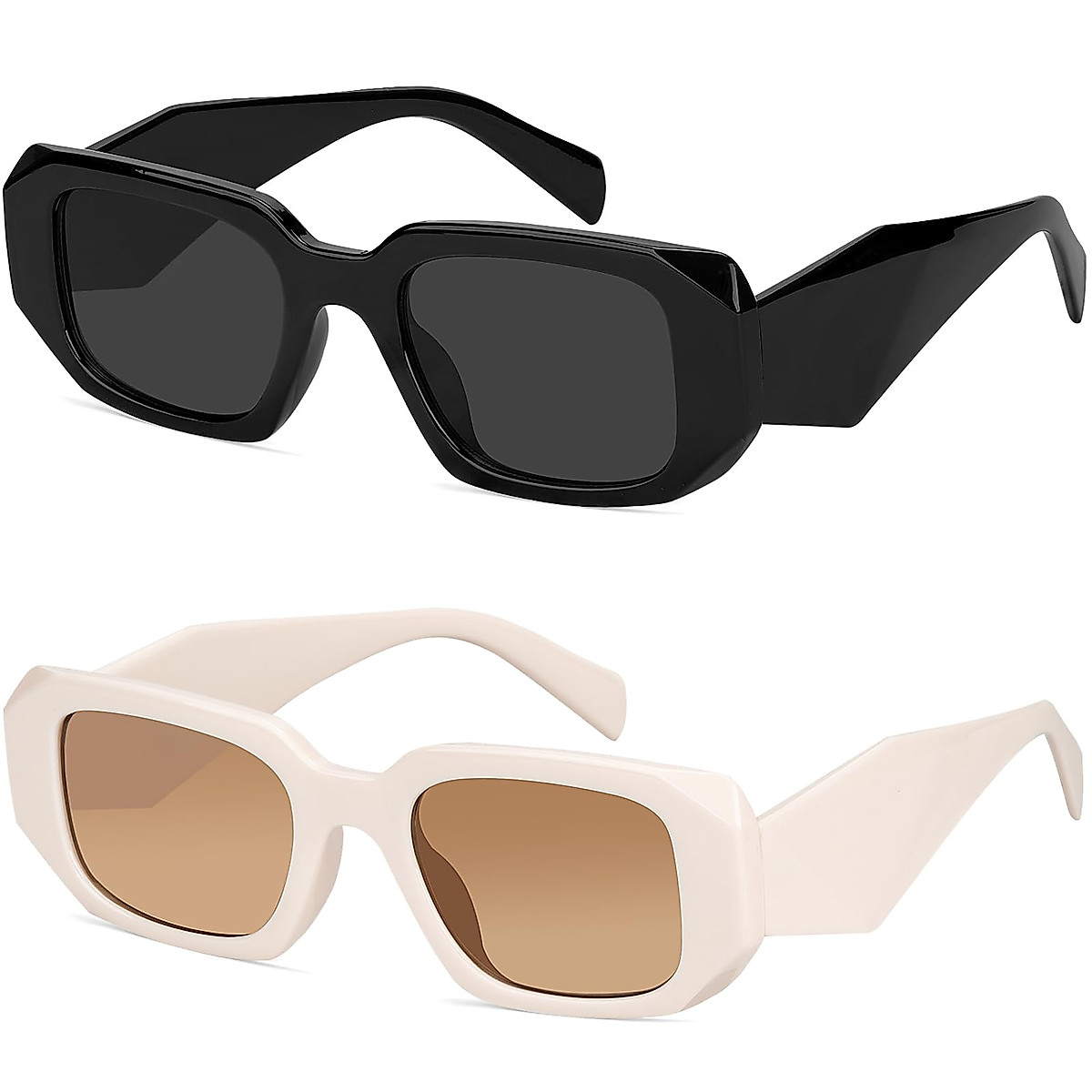 Haqptul Trendy Rectangle Sunglasses for Women Men Square Retro Vintage Hexagon Glasses 90S Y2K Shades Aesthetic Accessories