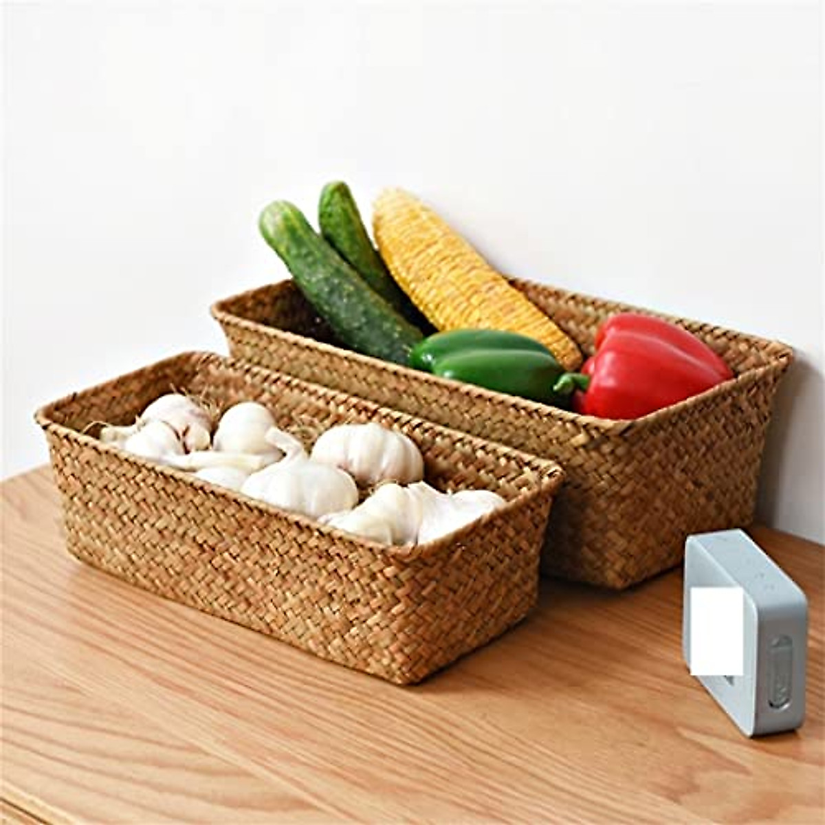 DLOETT Hand Woven Storage Basket Desktop Storage Box Grocery Storage Box Cosmetic Container Storage Box