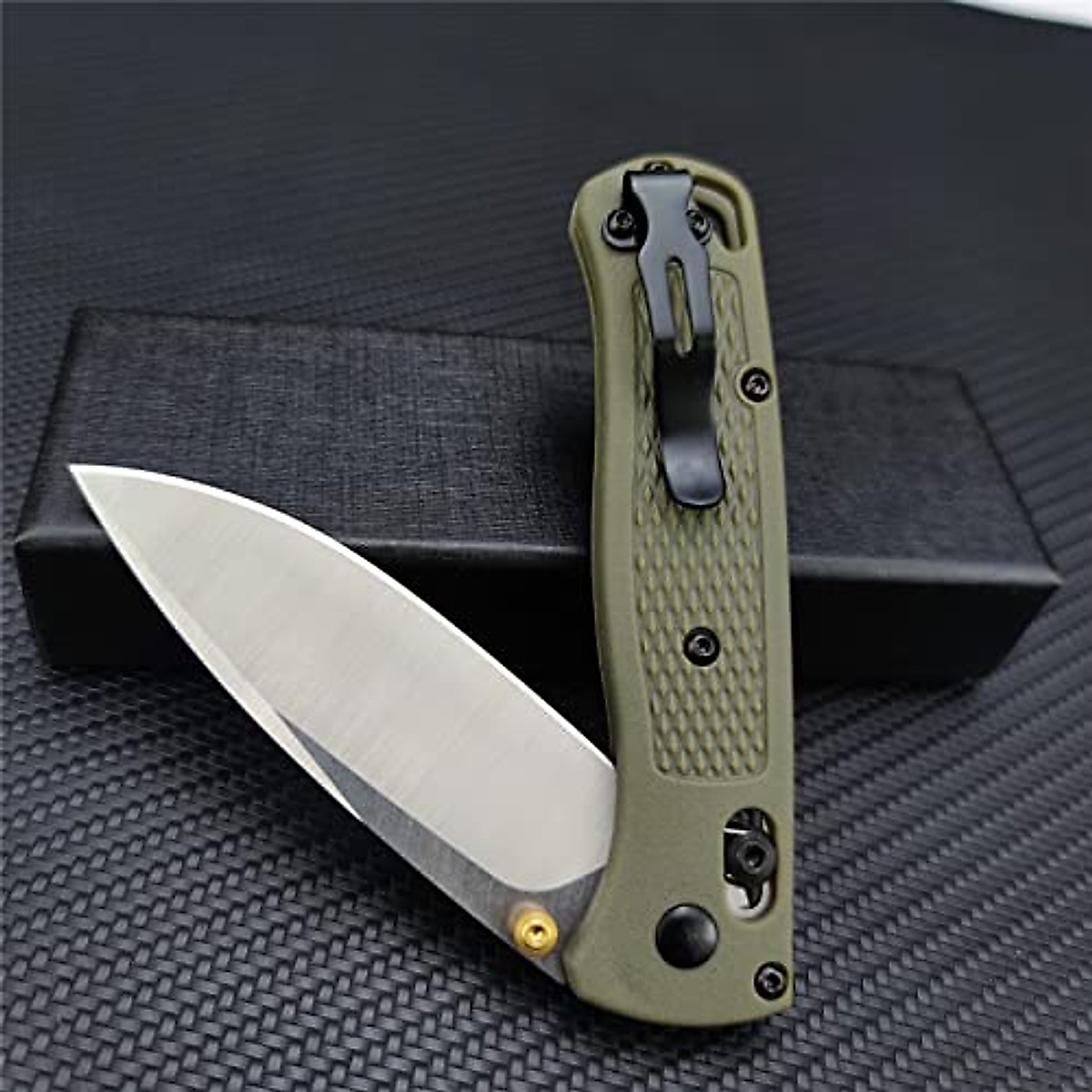 EDC Folding Pocket Knife For Men, Satin Plain Edge Drop Point Blade , Green Grivory Fiberglass Super Lightweight Handle Axis Lock With Belt Clip, Everyday Carry Thumb Studs Manual Open (Green Handle Satin Blade)