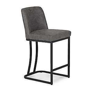 MAISON ARTS Counter Height 24 Inch Bar Stools with Back Set of 4 for Kitchen Counter Modern Upholstered Faux Leather Barstools Farmhouse Bar Chairs Island Stools Support 330LBS, Easy to Assemble, Grey