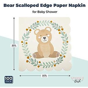 Sparkle and Bash 100 Pack Bear Paper Napkins for Boy Baby Shower, Scalloped Edge (6.5 Inches)