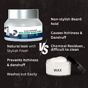 AMAzing Earth Beard & Mustache Holding Wax Gel for Men - Certified Organic, Strong Hold, Styling, Argan Oil, Chemical Free, 100% Vegan & Cruelty Free - 50gm