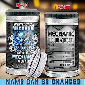 Personalized Mechanic Can Cooler 4 in 1 Holder Cup with Lid Customized Name 16oz Beer Drinking Gifts for Men Dad Birthday Fathers Day Retirement