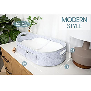 Baby Changing Basket with Contoured Foam Pad - Wipeable Waterproof Cover - Changing Pad Topper for Dresser/Table, Living Room, Portable, Moses Basket, Gray, J&JOO… (Gray)