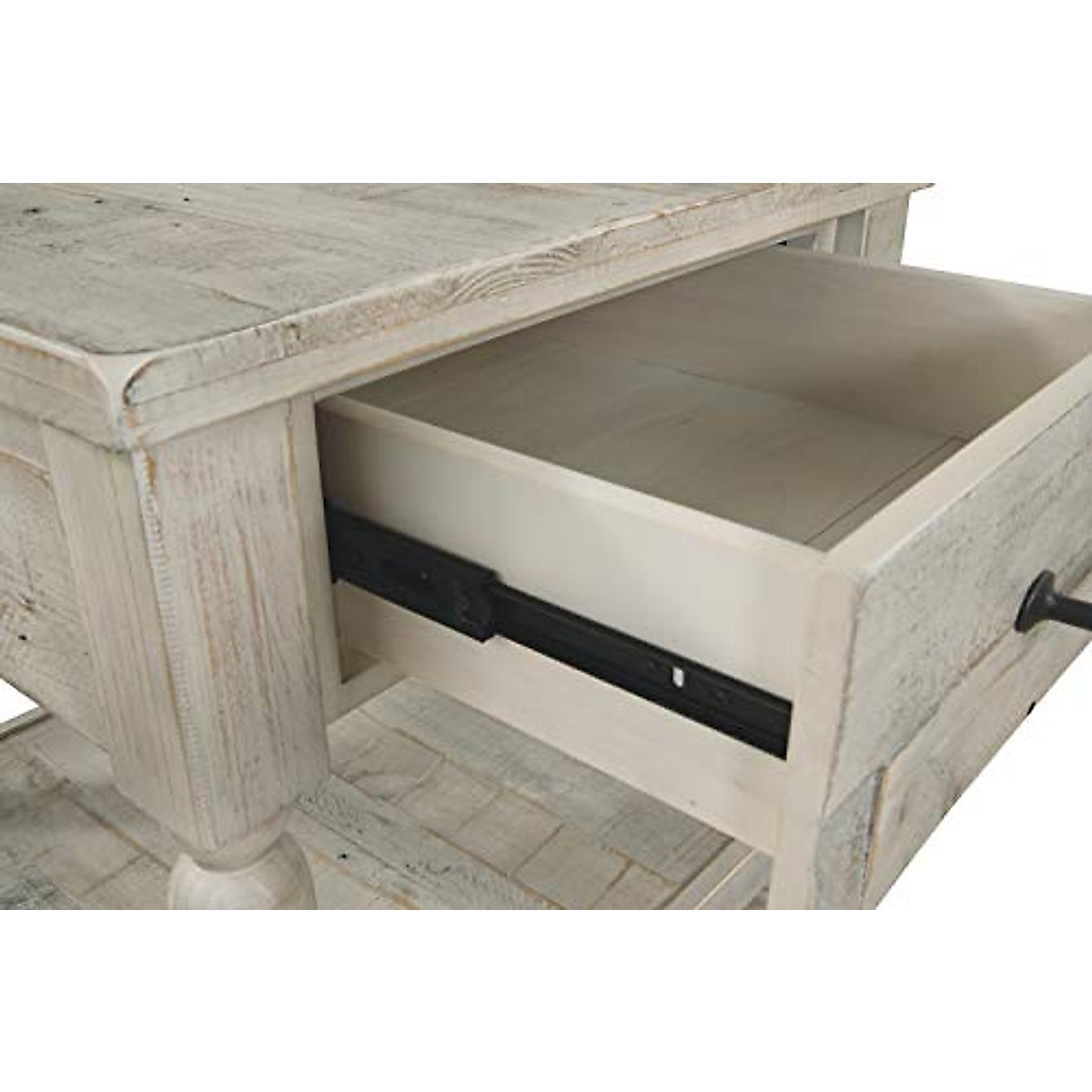 Signature Design by Ashley Shawnalore Farmhouse Solid Pine Wood End Table, Weatherworn White Finish