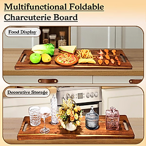 Acacia Large Charcuterie Board, Wood Charcuterie Boards with Handles Foldable Travel 33 x 12 Inch Cheese Board Charcuterie Serving Board with Food Meat Party Appetizers (Large, Rectangular)