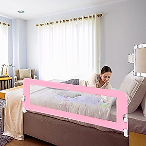 BABY JOY Double Sided Bed Rail Guard, 2 Pack, Extra Long, Swing Down for Convertible Crib, Folding Baby Safety Bedrail for Kids Twin Full Size Queen King Mattress, Rails for Toddlers (69 Inch, Pink)