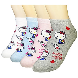 JJMax Women's Hello Kitty Cute Cotton Blend Ankle Socks Set, Milk Kitty, One Size