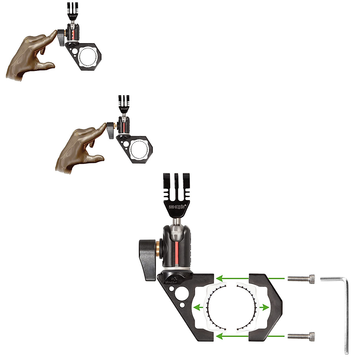 iSHOXS BullBar Pro X 34 | Action Cam Mount - 360° Swivel | Roll Bar Holder for GoPro Hero 11 10 9, Apexcam, Apeman, Insta360, and Compatible Cameras | Aluminum Range 30-34mm