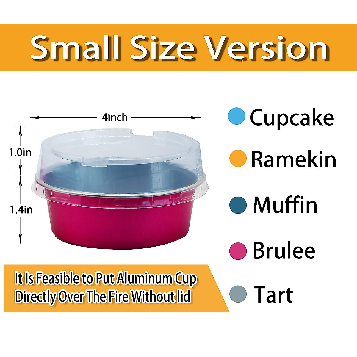 All In One Foil Liners, Yuiviot Aluminum Baking Cups with Lids 60Pack, 4-Inch 5oz Foil Cupcake and Muffin Liner, 60 Cups and 60 Lids(4 Types In 1 Package) for Ramekin, Pie, Cupcake Holder Tin Pan