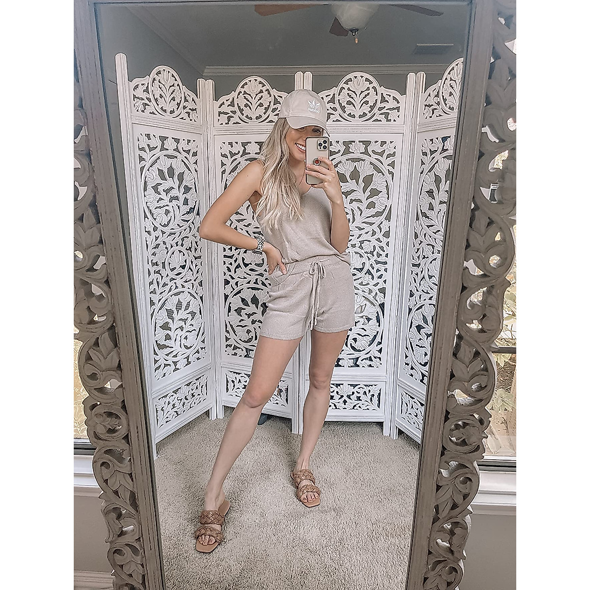 Imily Bela Women's Summer Lounge Sets Knit 2 piece Outfits Tank Tops and Shorts Loungewear