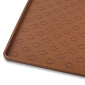 Ptlom Pet Placemat for Dog and Cat, Waterproof Silicone Pet Feeding Bowl Mats for Food and Water, Small Medium Large Dogs Mat Prevent Residues from Spilling to Floor, Brown, 18" 12"