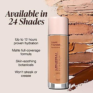 Mineral Fusion Full Coverage Foundation, Liquid Foundation - Warm 3- Medium to Tan Complexion w/Golden Undertones, Lightweight Matte Finish, Up to 12 Hr Hydration, Hypoallergenic & Vegan, 1 fl. oz