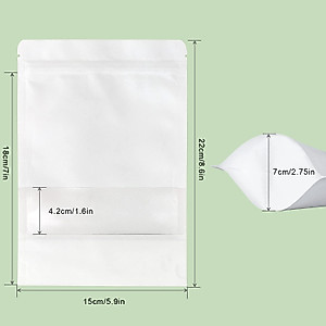 SumDirect White Kraft Stand Up Bags Pouches Resealable Bag with Zip Lock and Matte Window for Food Storage, 5.9x8.6 Inches, 13oz, Pack of 50