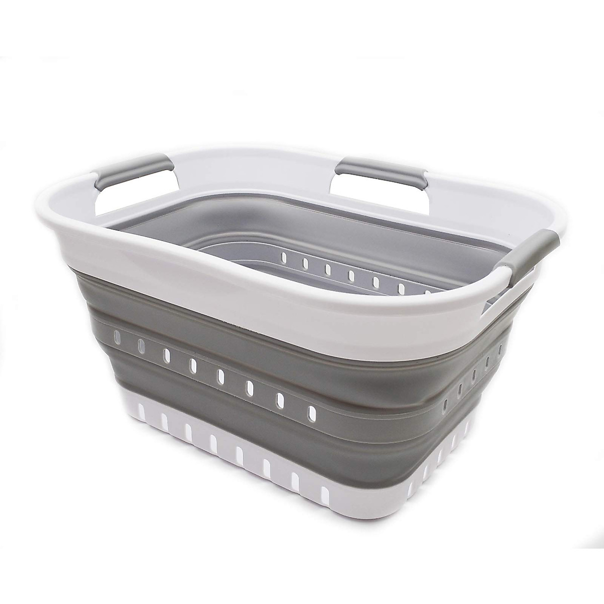 SAMMART Collpasible Laundry Basket (19L Collapsible Laundry Basket with Holes (White/Grey))