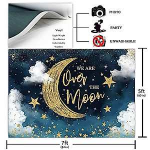 Avezano We are Over The Moon Baby Shower Backdrop Moon and Stars Starry Night Celestial Baby Shower Party Decorations Photoshoot Photography Background (7x5ft)