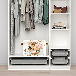 Giraffe Flower Personalized Custom Name Waterproof Storage Boxs Baskets Clothts Towel Book for Bathroom Office 1 Pack