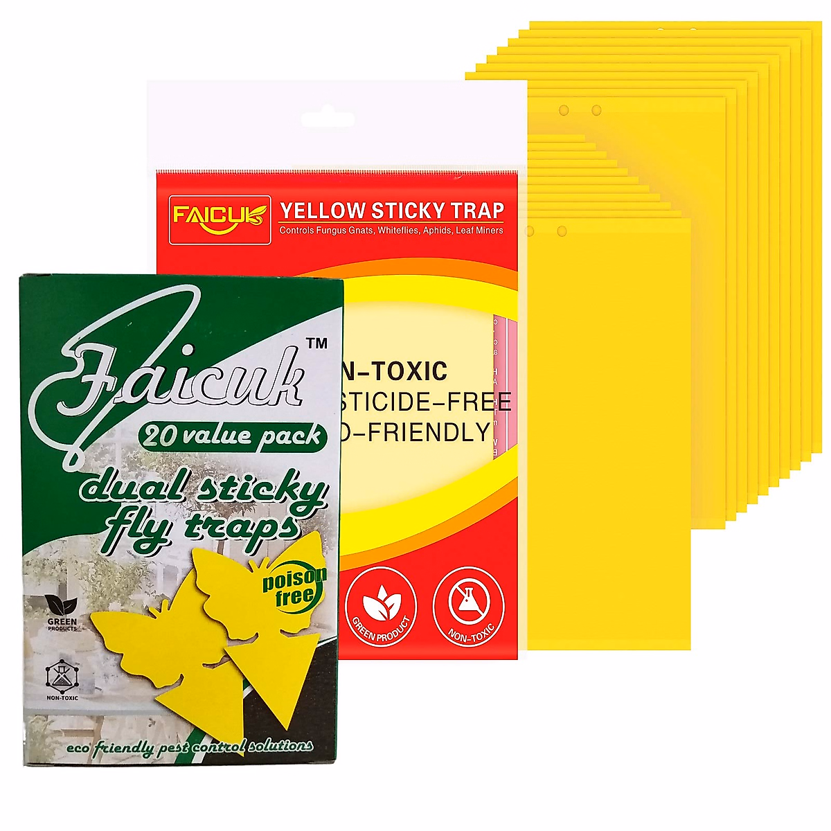 Faicuk 20 Pack Yellow Sticky Traps and 20 Pack Houseplant Sticky Traps