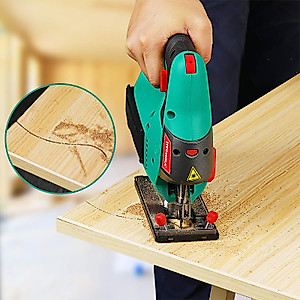 HYCHIKA Jig saw, 6.7A Jig Saw 800-3000SPM with 6 Variable Speeds, 4 Orbital Sets, Bevel Angle 45°, 6PCS Blades, Pure Copper Motor, Laser Guide, Wood Metal Plastic Cutting