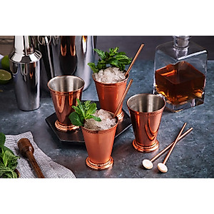 Sol Living Mint Julep Cups Gift Set of 4, 12 oz. Stainless Steel Silver Cups with 4 Drinking Straws Kentucky Derby Cups Premium Handcrafted Barware Set for Cocktails Mixed Drinks