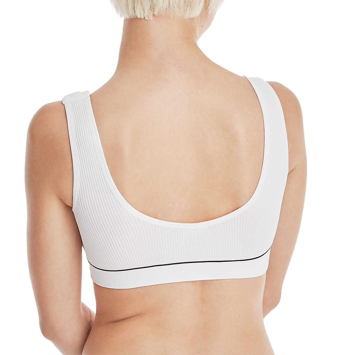 Hanes Women's Originals Seamless Rib Crop Bralette, Wireless Scoop Pullover Bra, ComfortFlex Fit, White, Medium