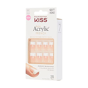 KISS Salon Acrylic French Nail Manicure Set, Medium Length, Square, “ Sugar Rush”, Nail Kit Includes Pink Gel Nail Glue (Net Wt. 2 g / 0.07oz.), Mini File, Manicure Stick, and 28 Fake Nails