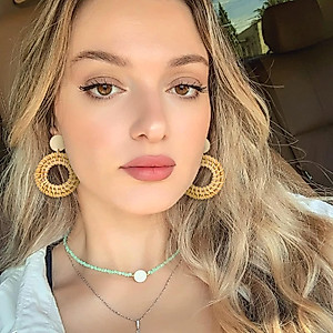 FIFATA Earrings Set for Women Hypoallergenic S925 Sterling Silver Post Earrings Rattan Acrylic Hoop Bohemian Statement Drop Dangle Earrings Fashion Jewelry Gift(9 pair)