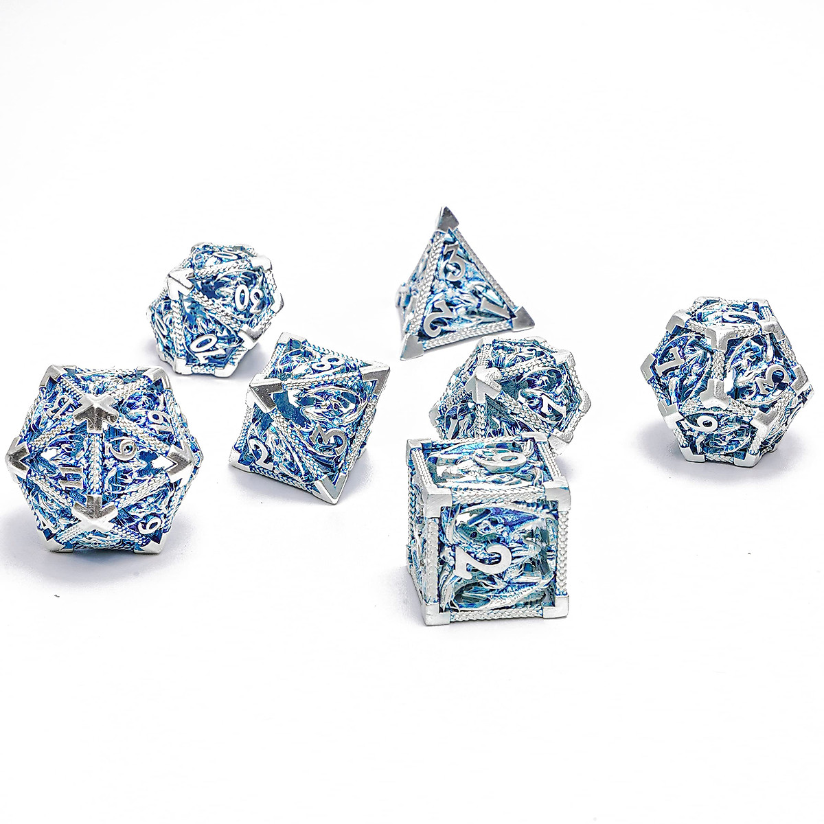 DND Metal Dice Set Polyhedral Dice Set Dungeons and Dragons Dice Hollow Dice 7Pcs Suitable for DND RPG MTG Dungeon and Dragons Table Board Roll Playing Games