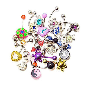 BodyJewelryOnline 12 Random Belly Navel Rings 316L Surgical Steel comfortable and long lasting 14 Gauge - 7/16 inche (11MM) Piercing Jewelry - Sold as a pack of 12