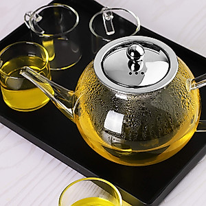 LUXU Glass Teapot with Stainless Steel Infuser & Lid,Stovetop Safe 1100ml/37 oz Clear Glass Tea Kettle with Comfortable Handle,Premium Blooming and Loose Leaf Tea Maker Set