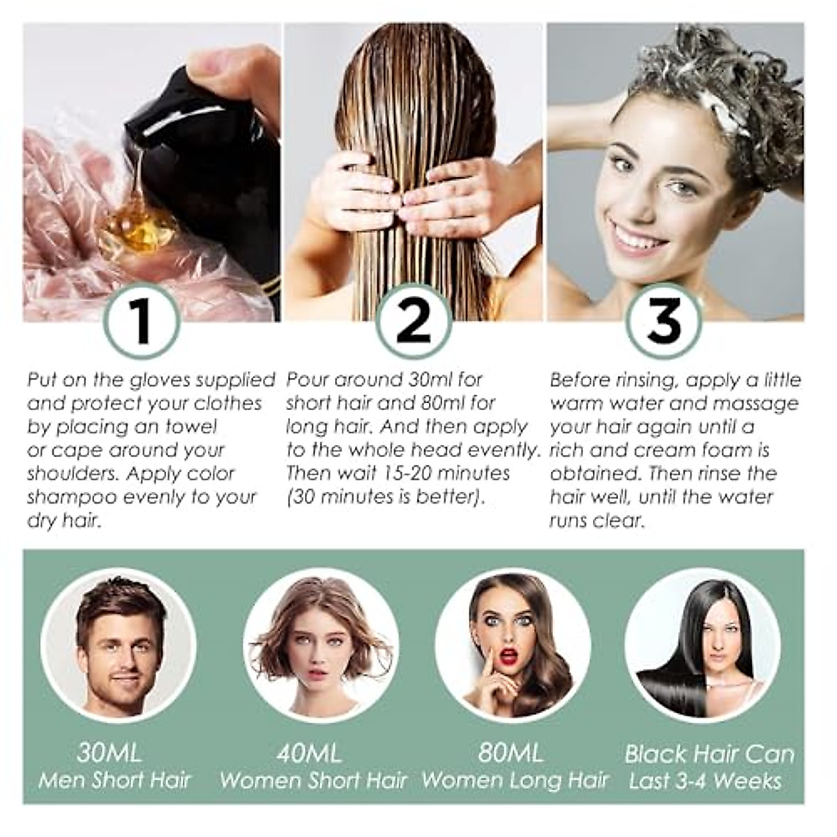 TSSPLUS Black Hair Dye Shampoo, 500ml - Organic Natural Hair Color Dye Shampoo for Women & Men, Instant Gray White Hair Cover, Plant Essence, Semi-Permanent