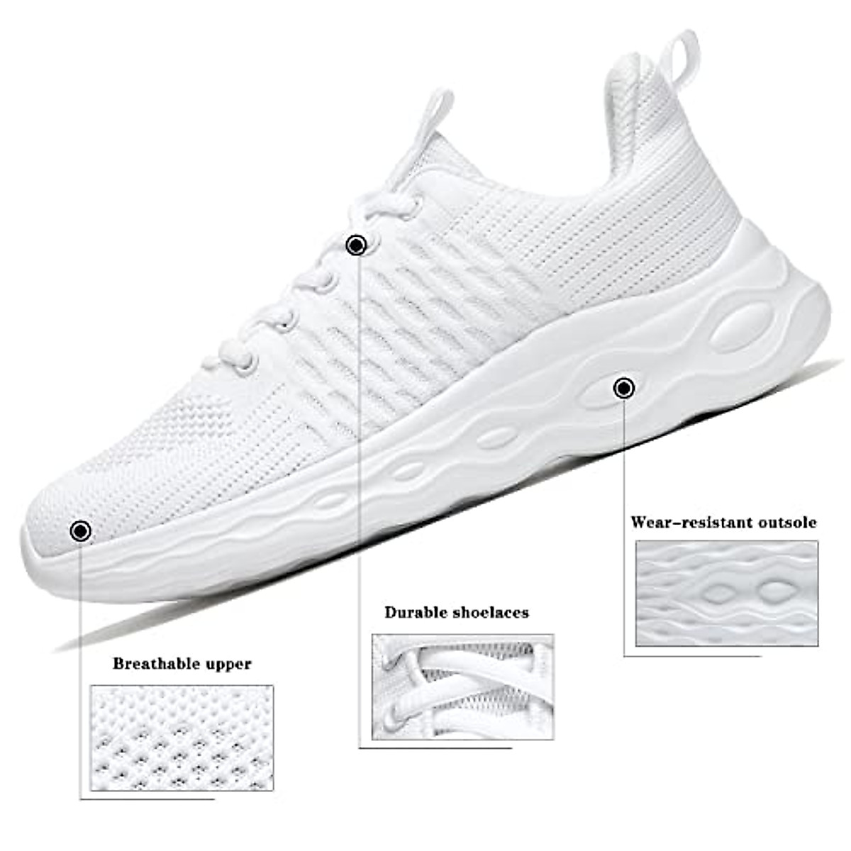 Kvovzo Womens Lace up Tennis Shoes Non Slip Lightweight Work Gym Shoes Ladies Walking Running Sport Sneakers White